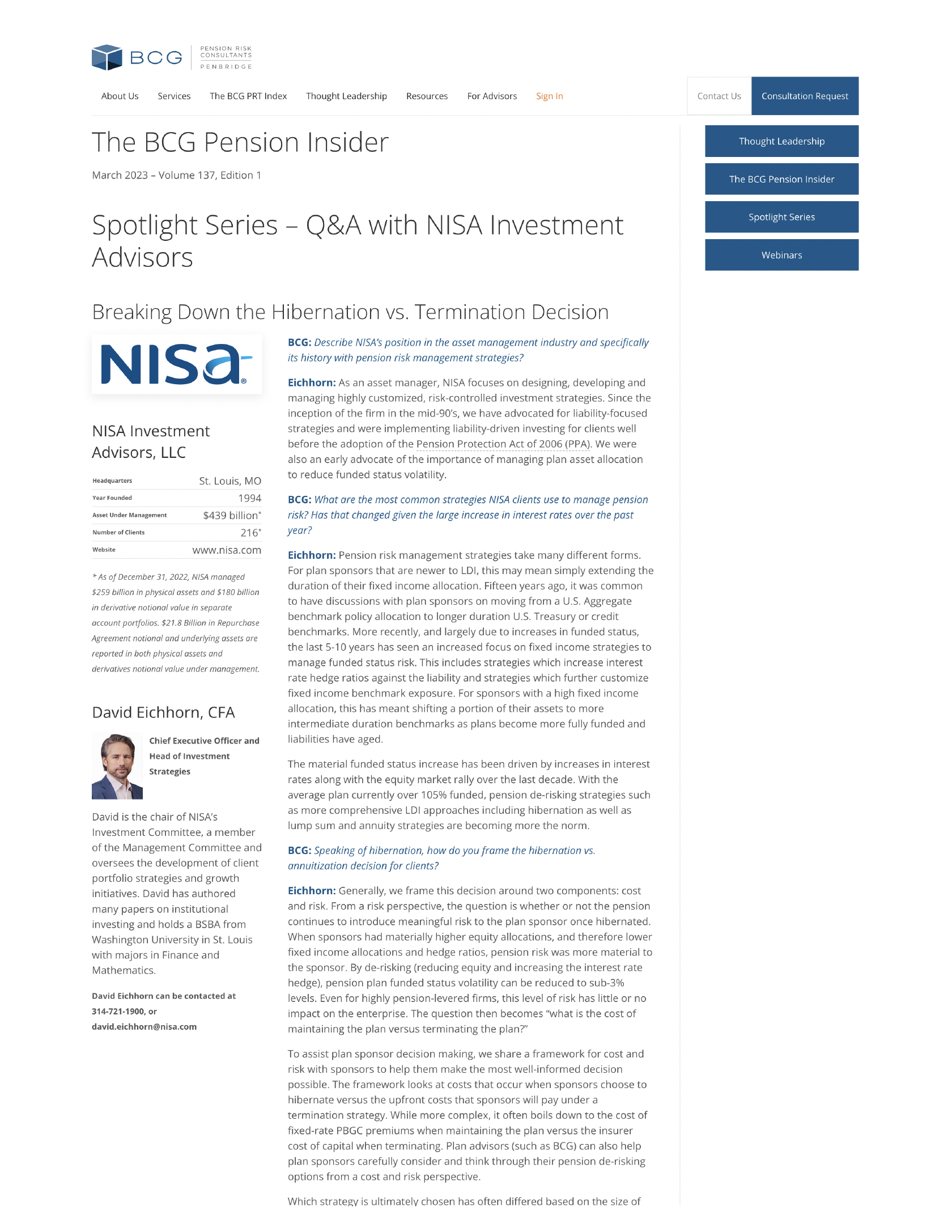 BCG Spotlight Series | NISA Investment Advisors, LLC.