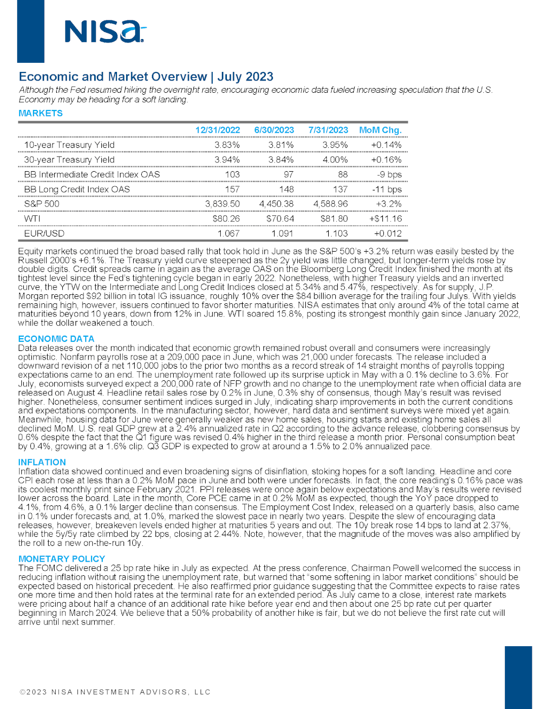Economic and Market Overview — June 2023 | NISA Investment Advisors, LLC.